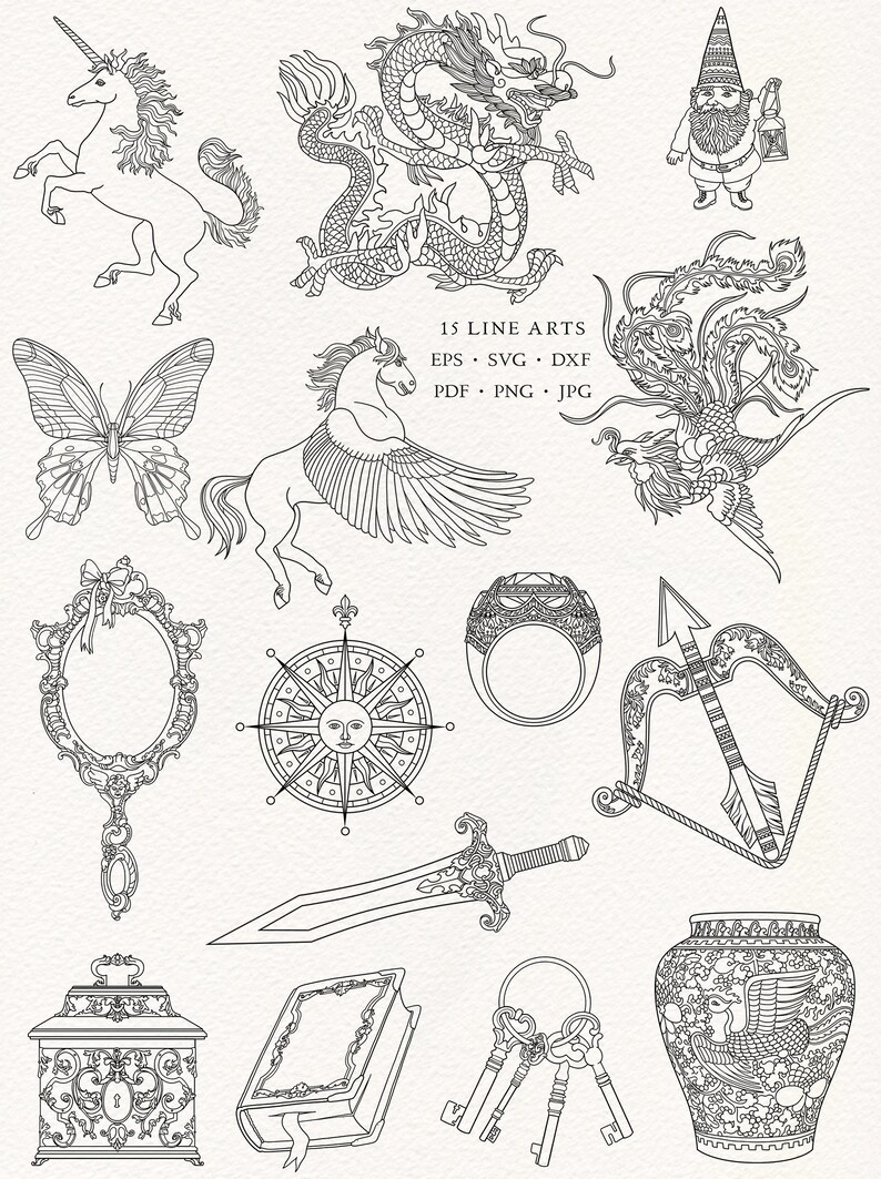 Mythical Creatures SVG Bundle: Unicorn Chinese Dragon | Etsy Canada