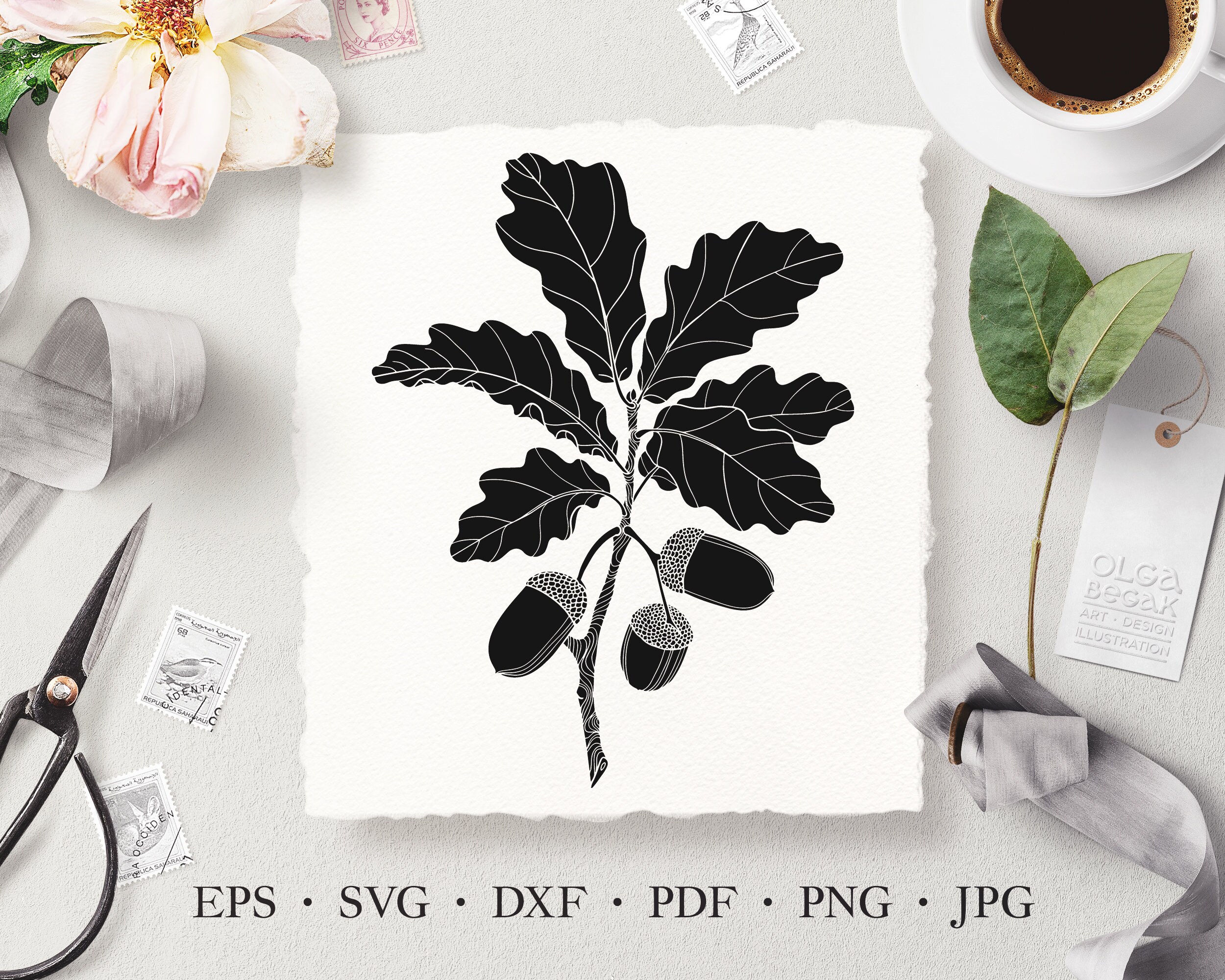 Oak Tree Branch With Acorn SVG Oak Branch Silhouette - Etsy