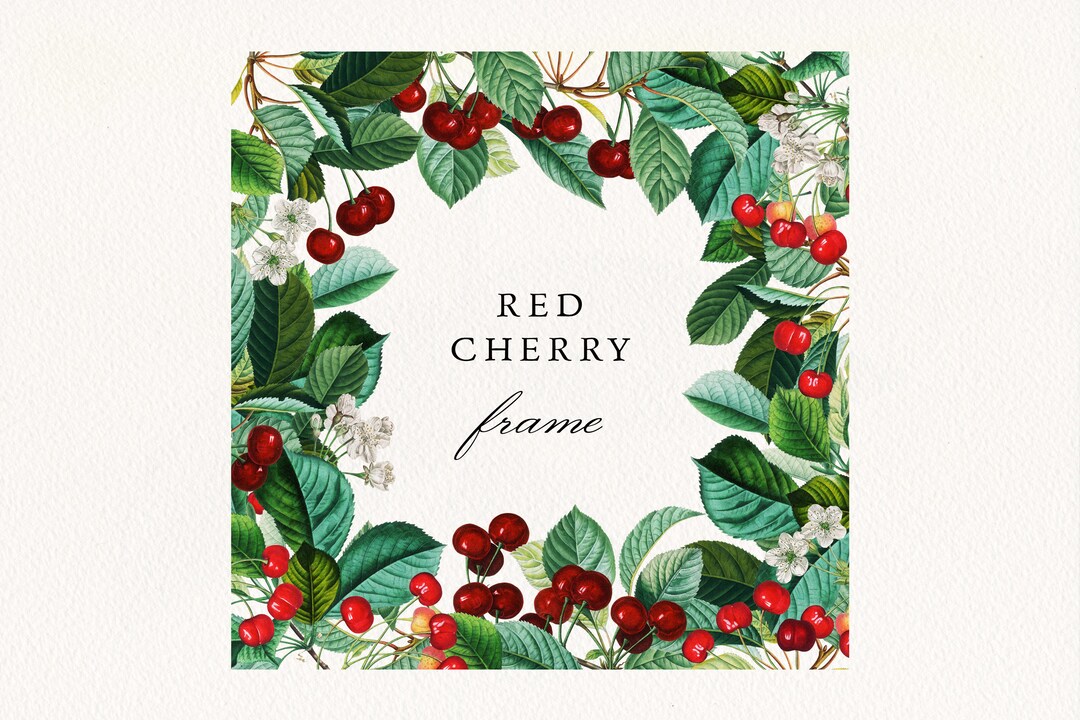 Red Cherry Frame PNG, Vintage Cherry Fruit & Greenery Botanical ...