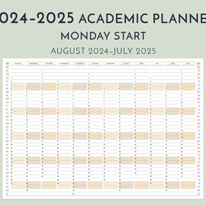 Printable 20242025 Academic Wall Planner Monday Start, Academic Year ...