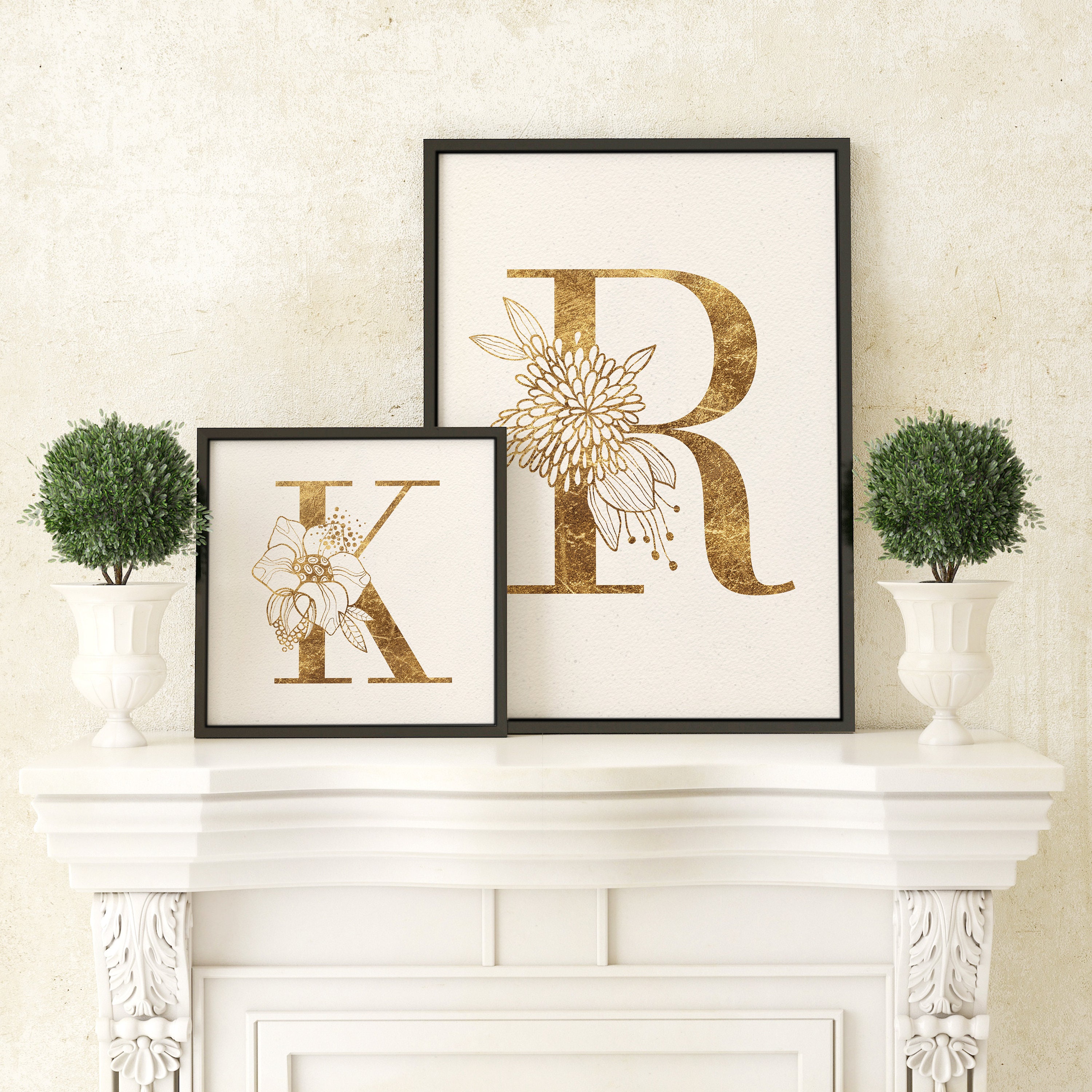 FINE LINE Custom Printable Monogram Gold Floral Personalized | Etsy