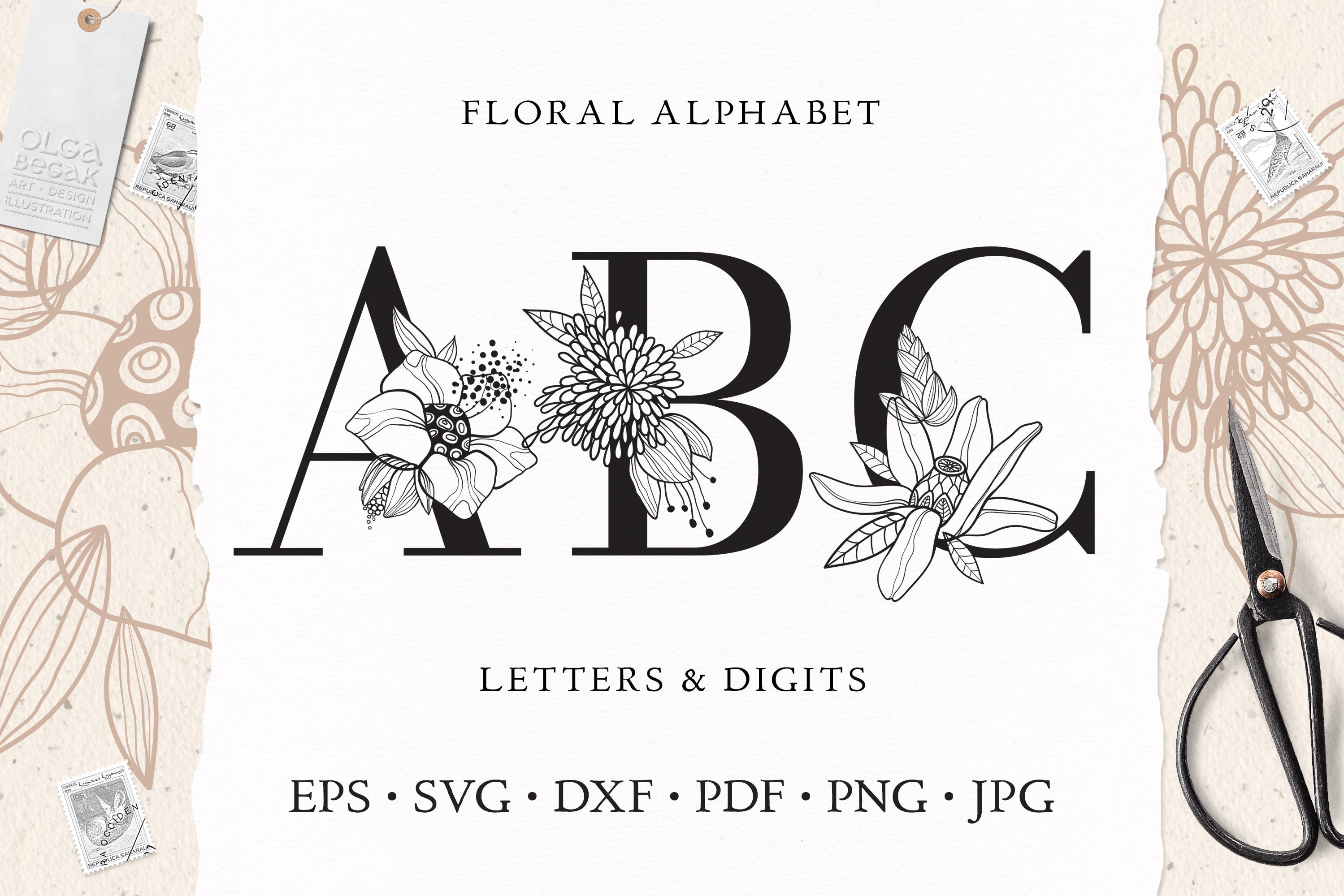 FINE LINE Floral Alphabet SVG Monogram Svg Font Vector | Etsy