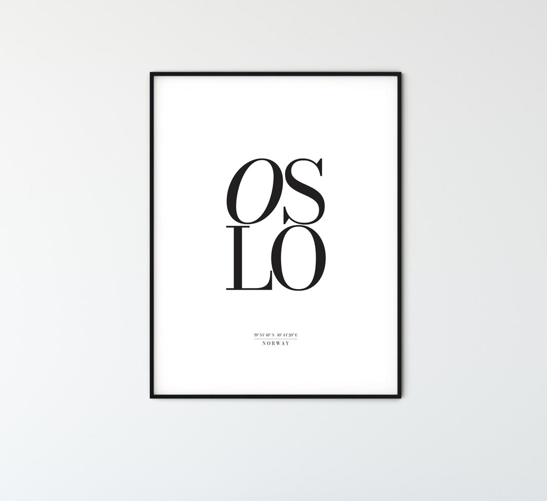 OSLO City Name Typography Poster With Map Coordinates, Minimalist ...