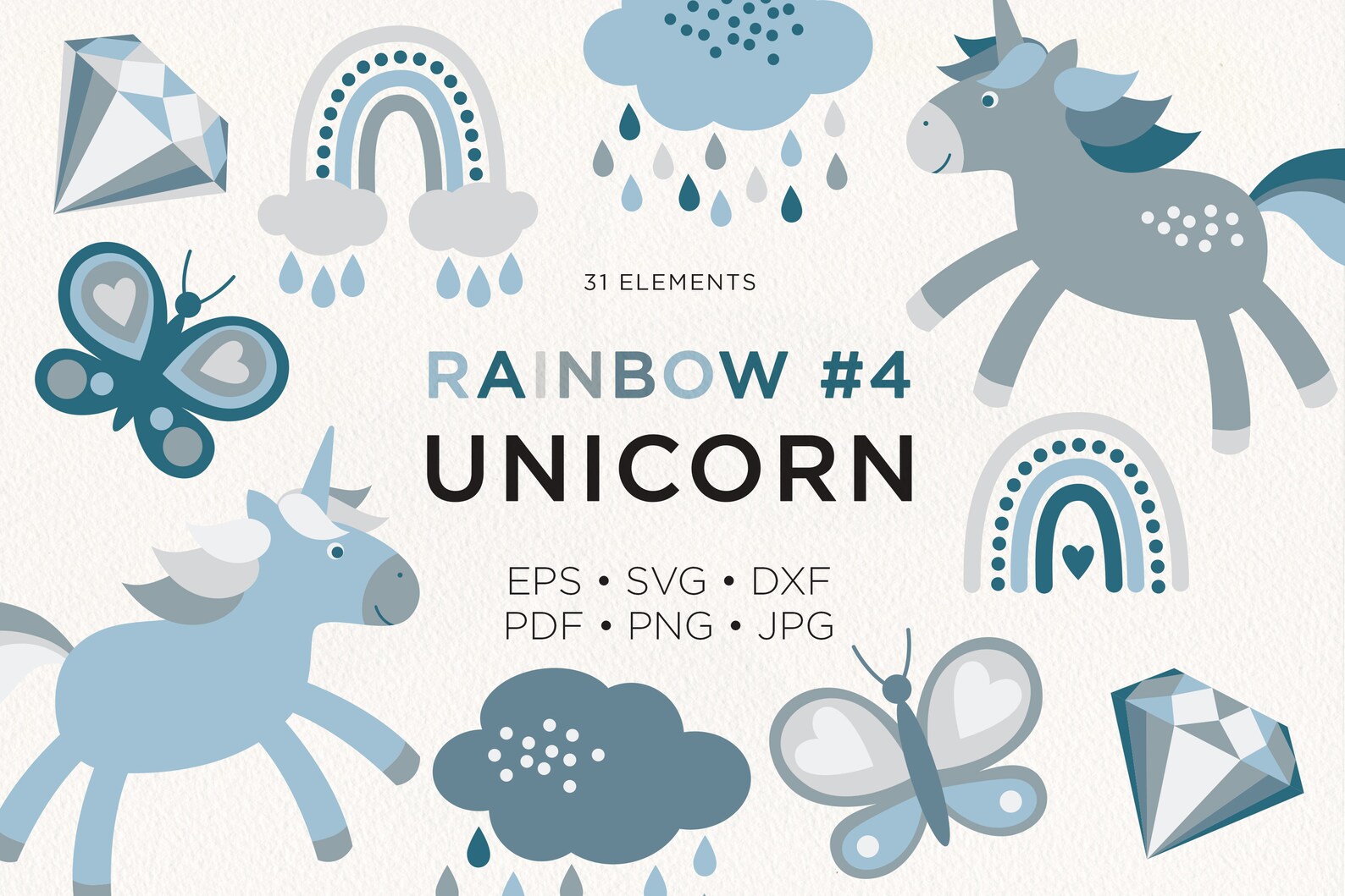 Rainbow Unicorn SVG Clipart Bundle: Unicorn Butterfly Cloud | Etsy