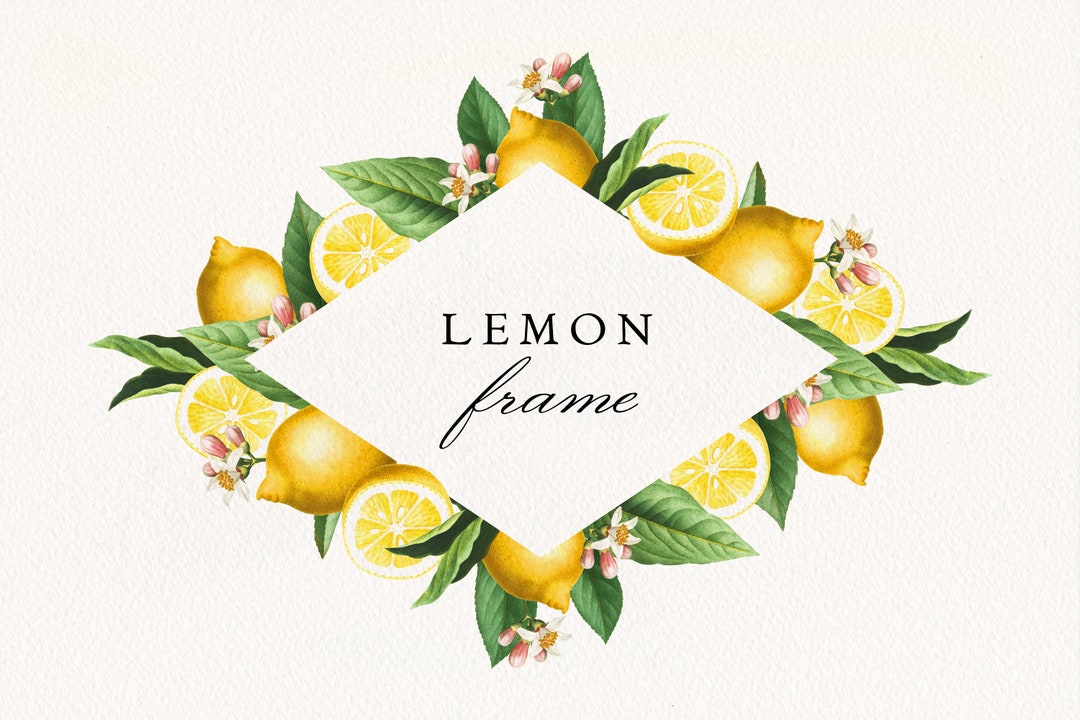 Lemon Citrus Diamond Frame #5 PNG, Vintage Lemon Greenery Wreath ...