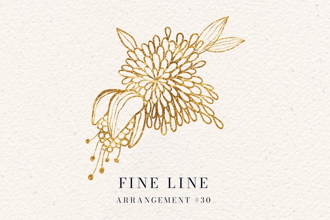 FINE LINE Gold Floral Arrangement 30 Gold Line Art Flowers - Etsy
