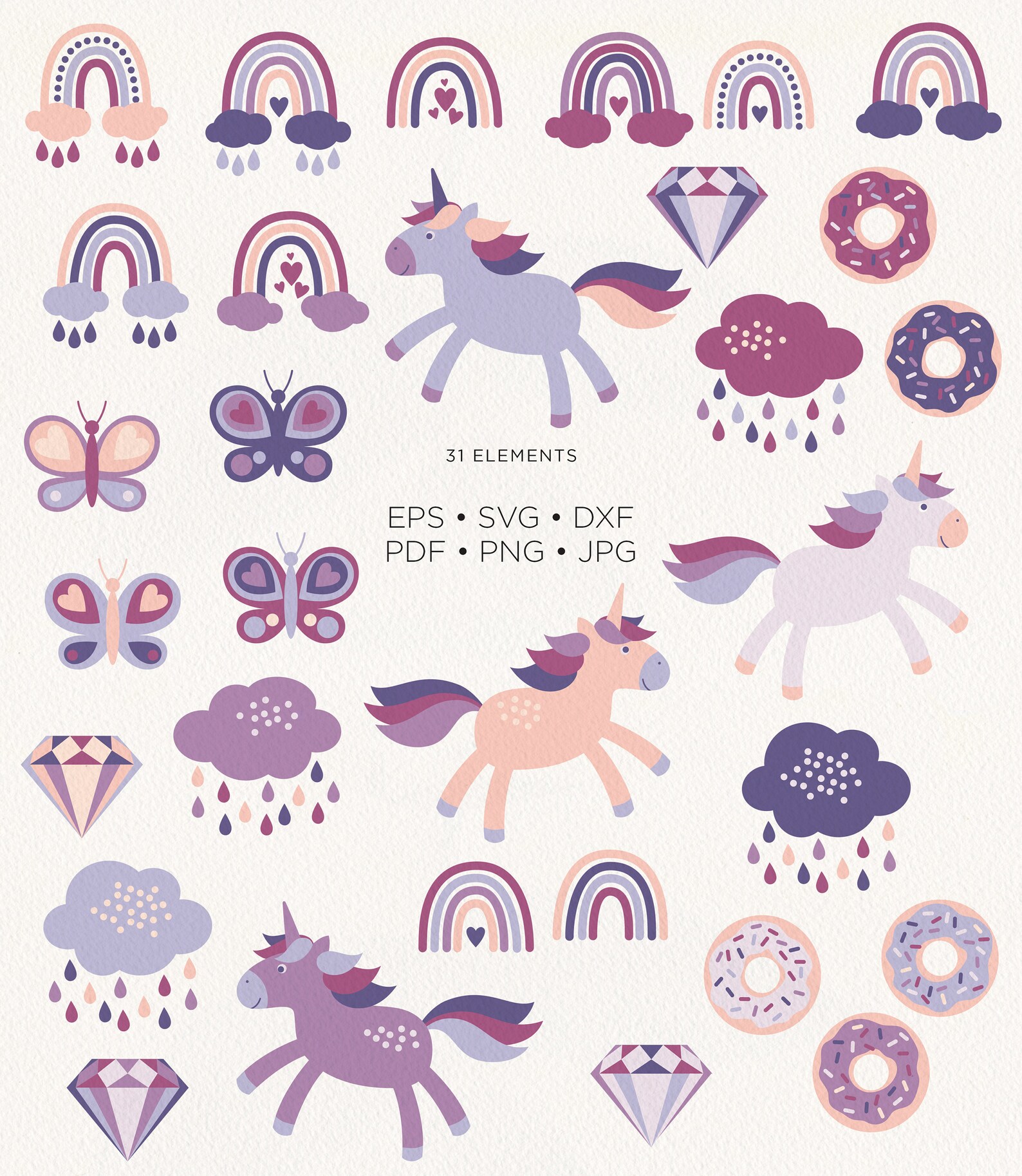 Rainbow Unicorn SVG Clipart Bundle: Unicorn Butterfly Cloud | Etsy