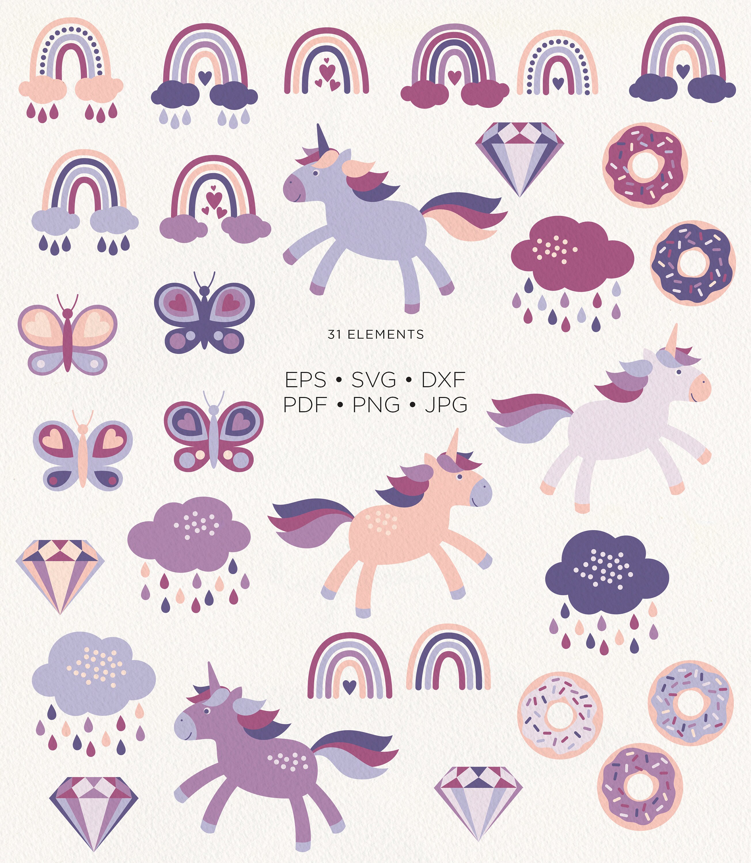 Rainbow Unicorn SVG Clipart Bundle: Unicorn Butterfly Cloud | Etsy