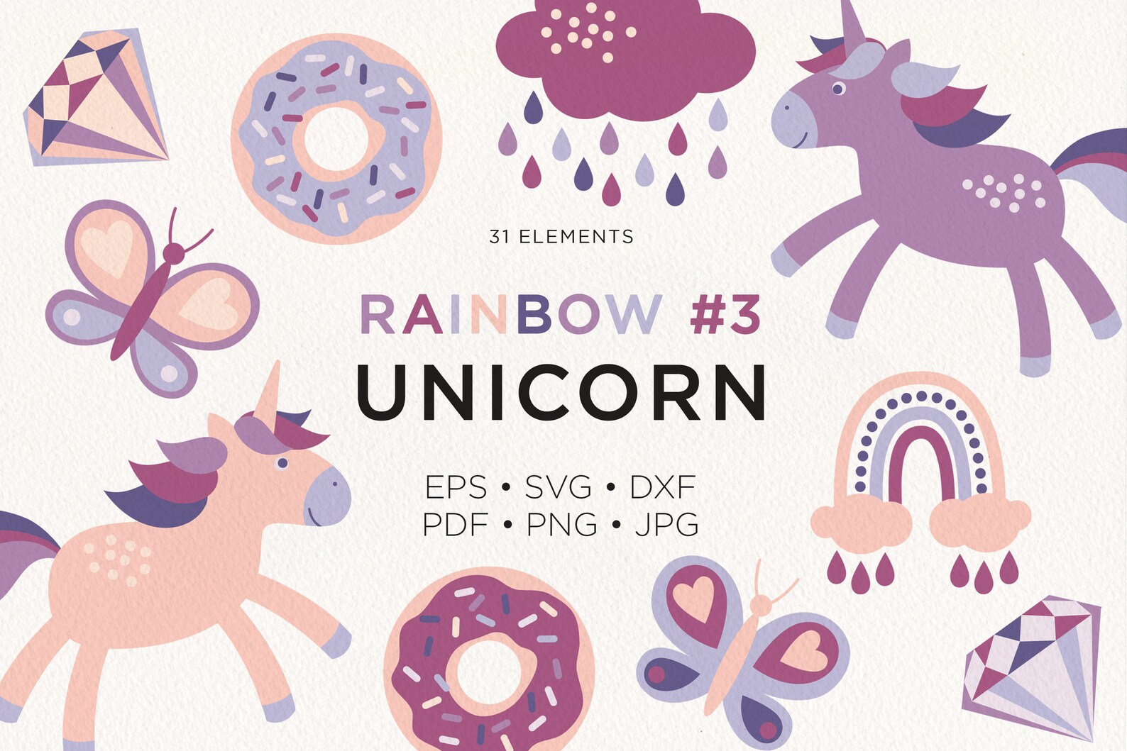 Rainbow Unicorn SVG Clipart Bundle: Unicorn Butterfly Cloud | Etsy
