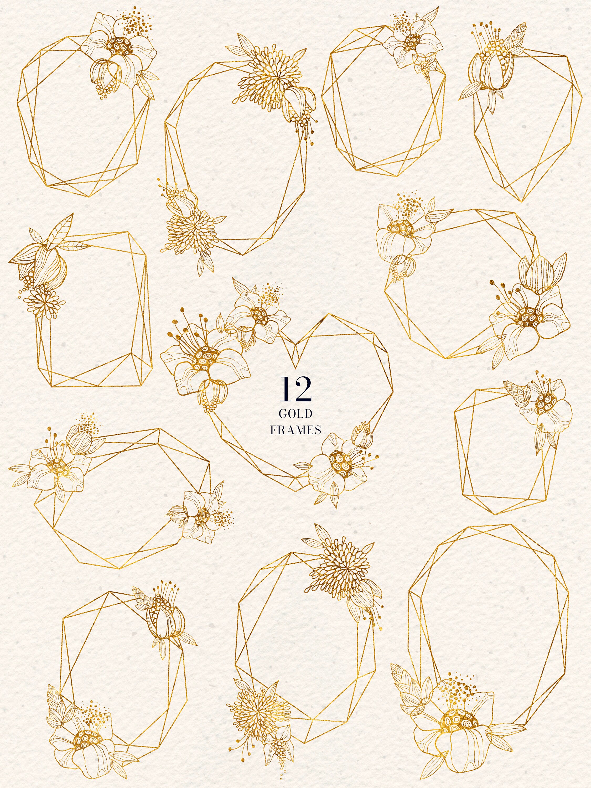 Gold Floral Frames PNG SVG Fine Line Art Flowers Crystal - Etsy
