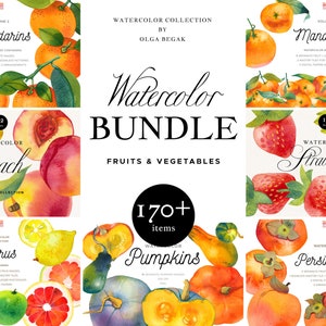 Watercolor Clipart Bundle Hand Painted Fruits Berries and - Etsy