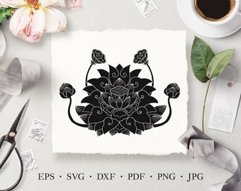 Flower Lotus Line Art SVG PNG PDF Tattoo - Etsy