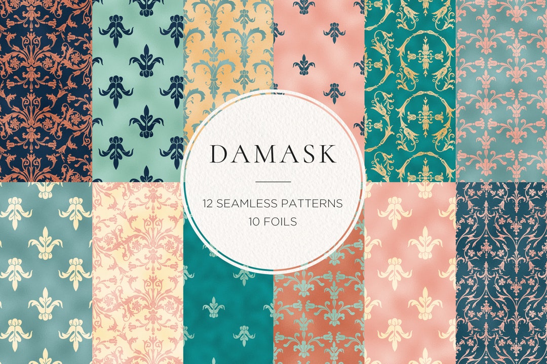 Damask Digital Paper Backgrounds, Damask Seamless Pattern, Digital ...