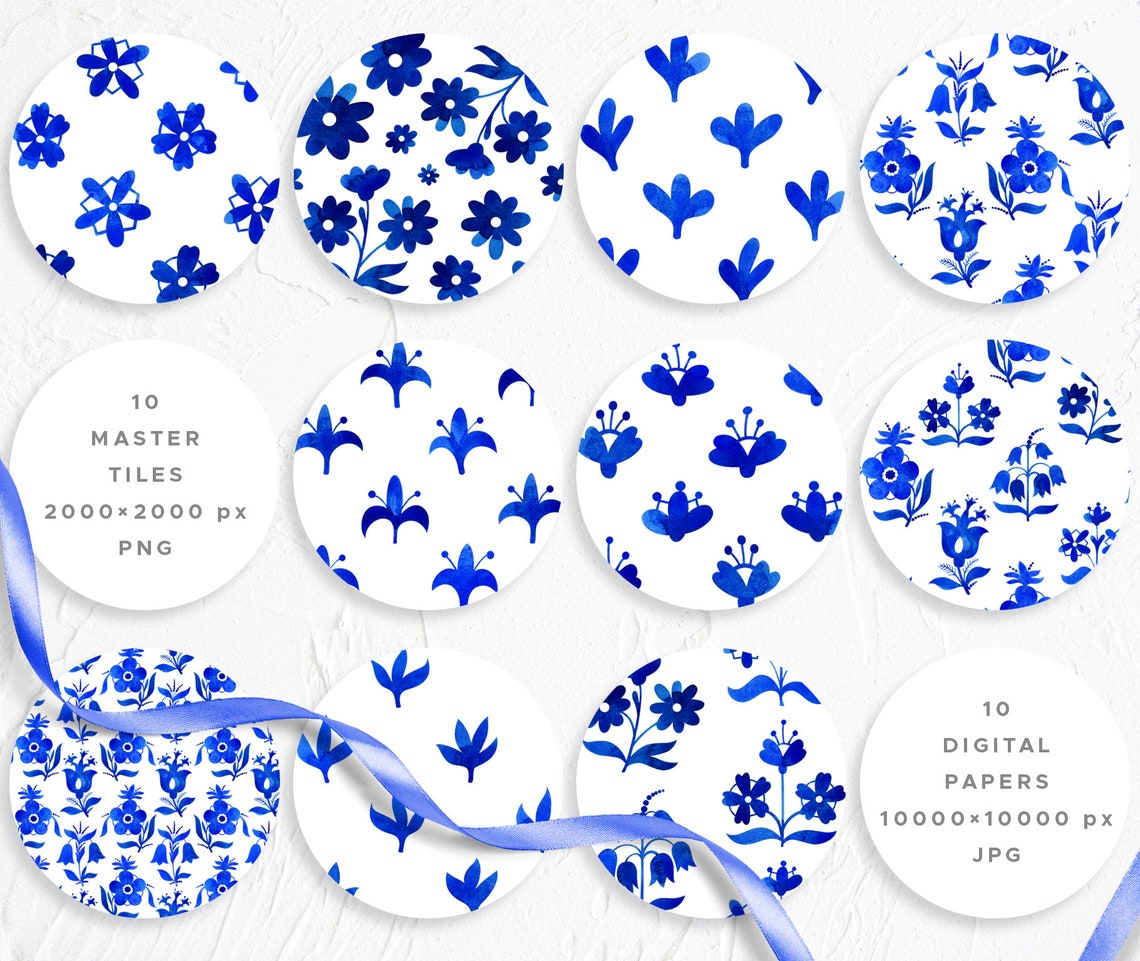 Blue Delft Watercolor Clipart Dutch Flowers Clipart With | Etsy