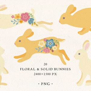Easter Floral Bunnies and Arrangements Clipart, Easter Rabbit Decor PNG ...