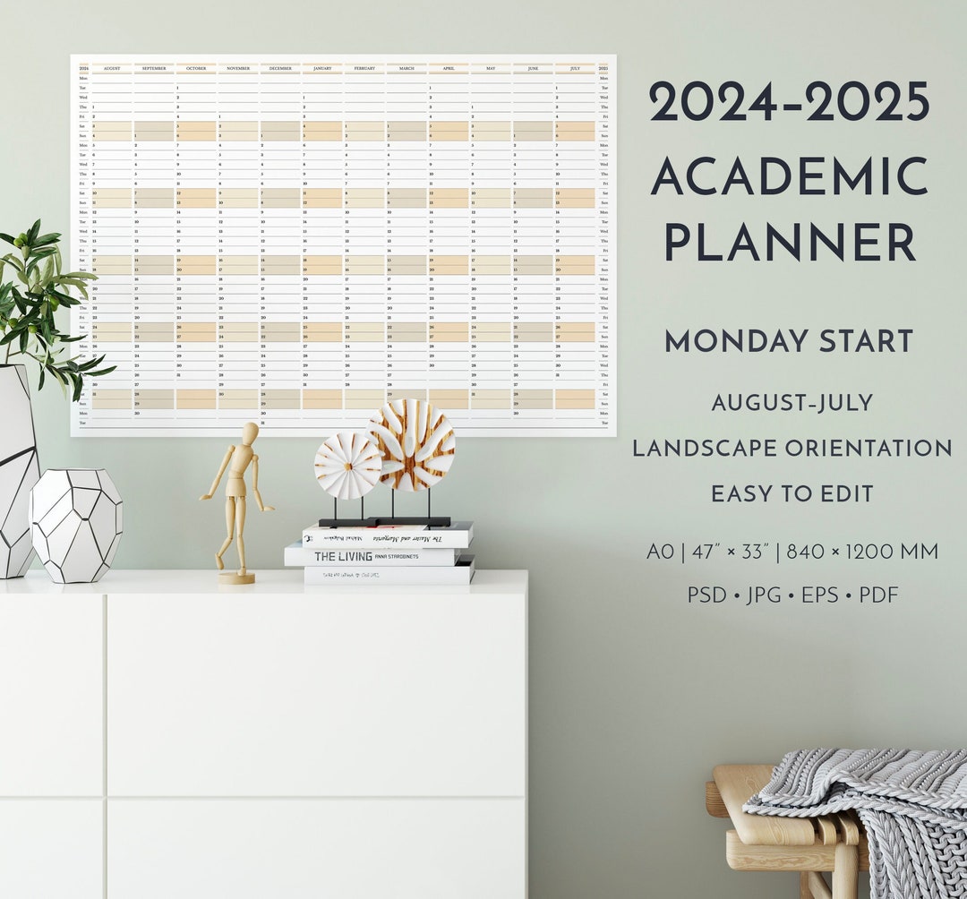 Printable 20242025 Academic Wall Planner Monday Start, Academic Year ...