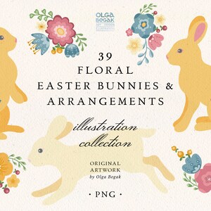 Easter Floral Bunnies and Arrangements Clipart, Easter Rabbit Decor PNG ...