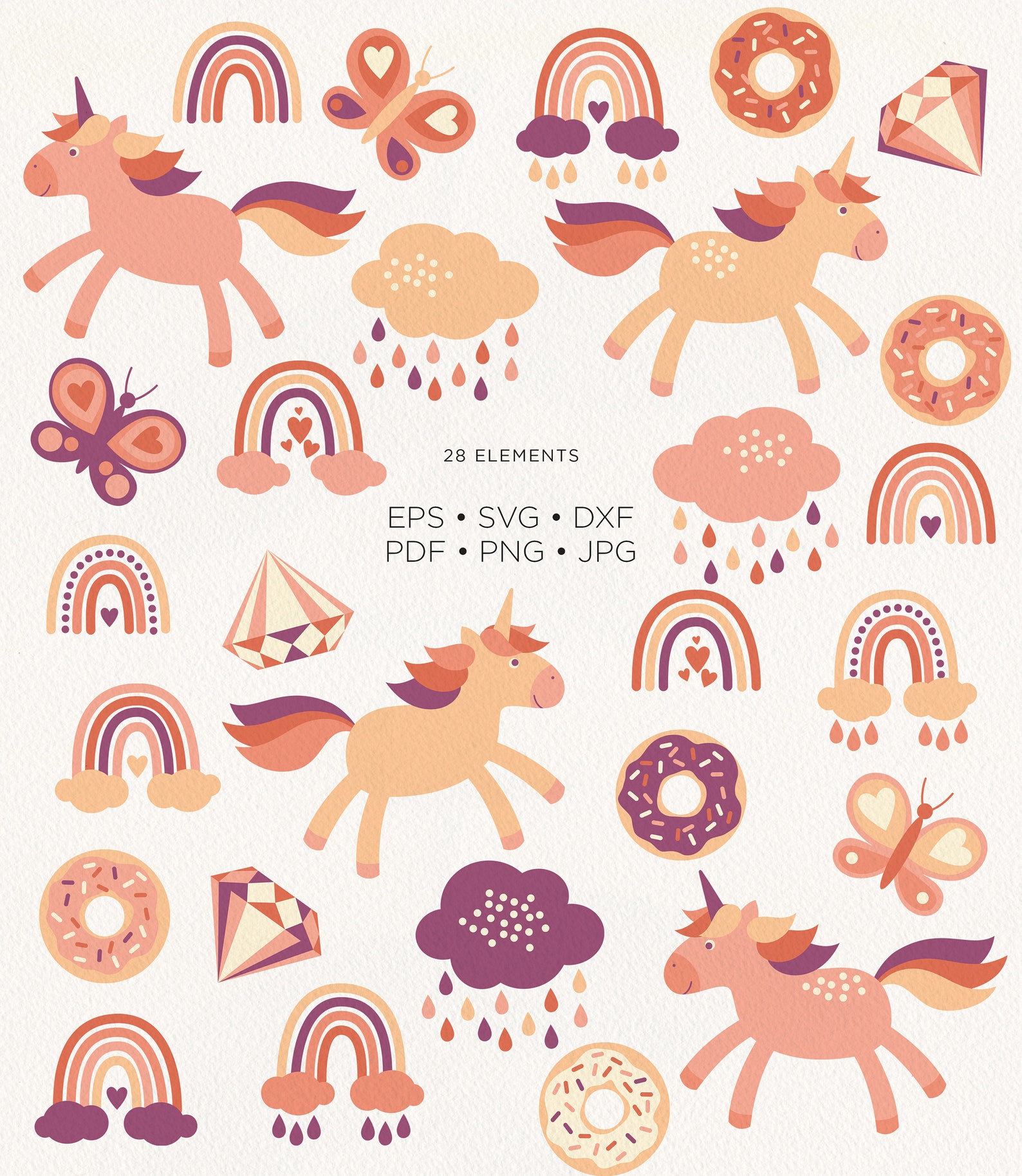 Rainbow Unicorn SVG Clipart Bundle: Unicorn Butterfly Cloud | Etsy