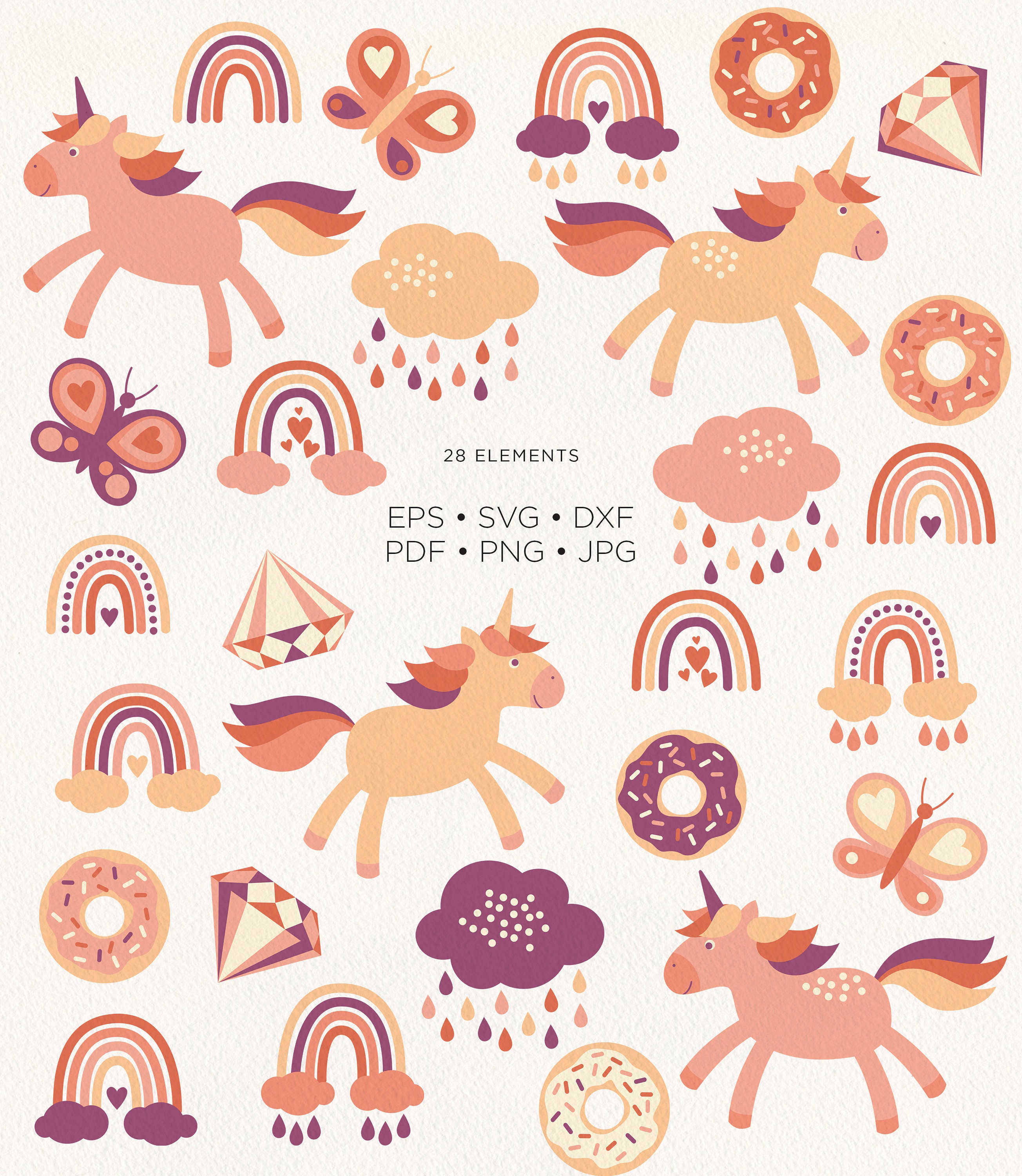 Rainbow Unicorn SVG Clipart Bundle: Unicorn Butterfly Cloud | Etsy
