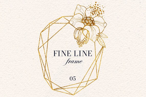 Gold Floral Frame 05 PNG SVG Fine Line Art Flowers Crystal - Etsy