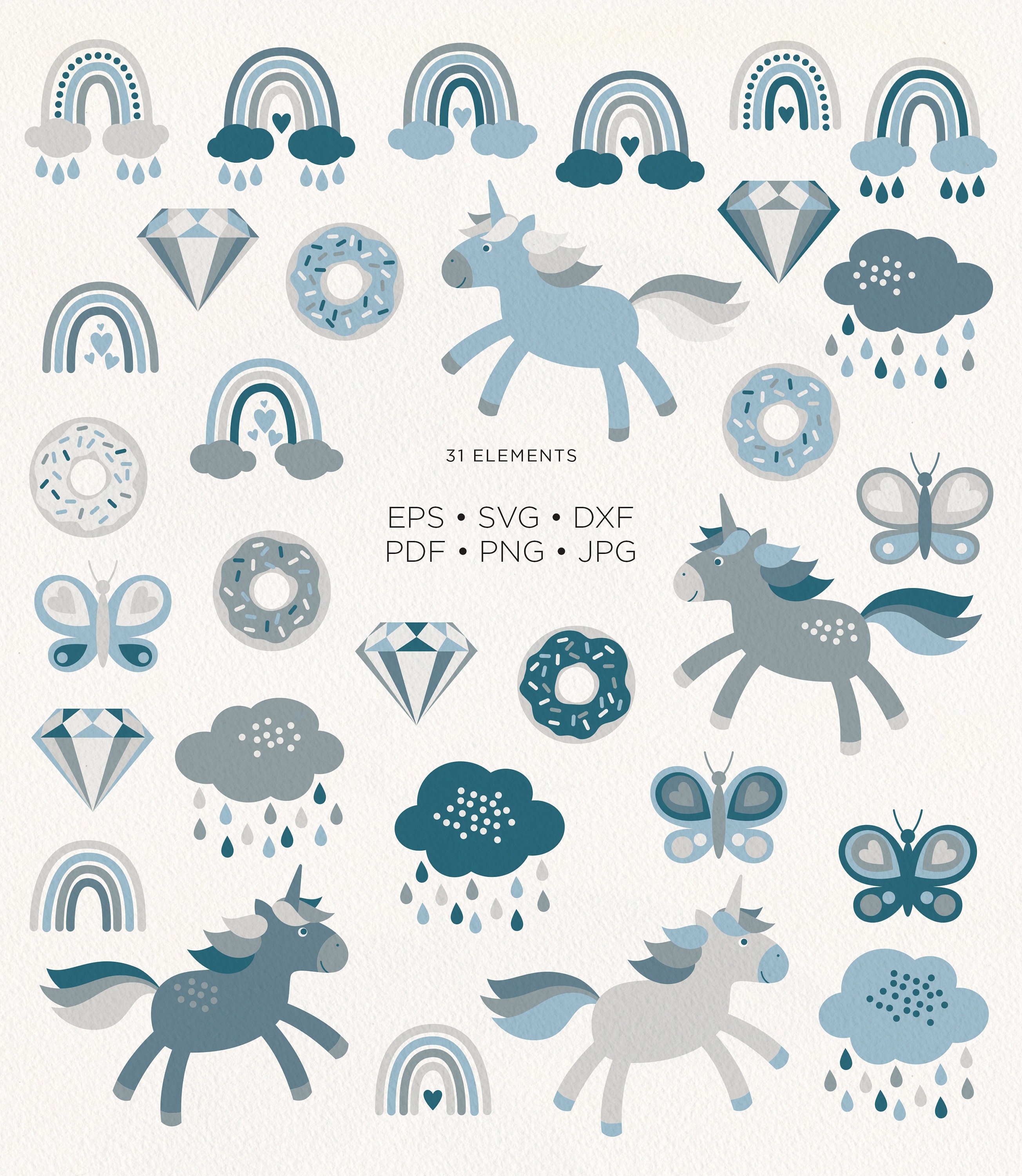 Rainbow Unicorn SVG Clipart Bundle: Unicorn Butterfly Cloud | Etsy