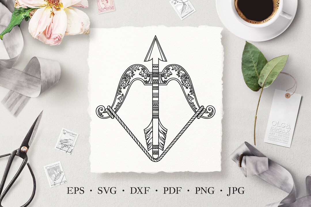 Bow and Arrow SVG, Vector Line Art Illustration, Bow Laser Cut Files ...