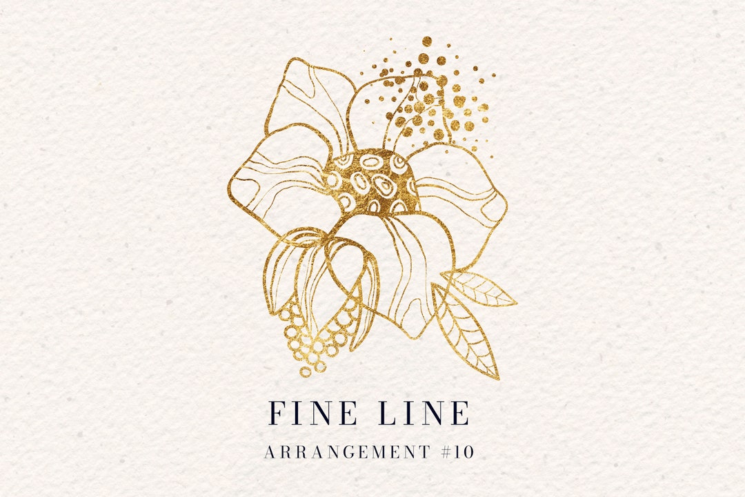 FINE LINE Gold Floral Arrangement #10, Gold Line Art Flowers, DIY ...