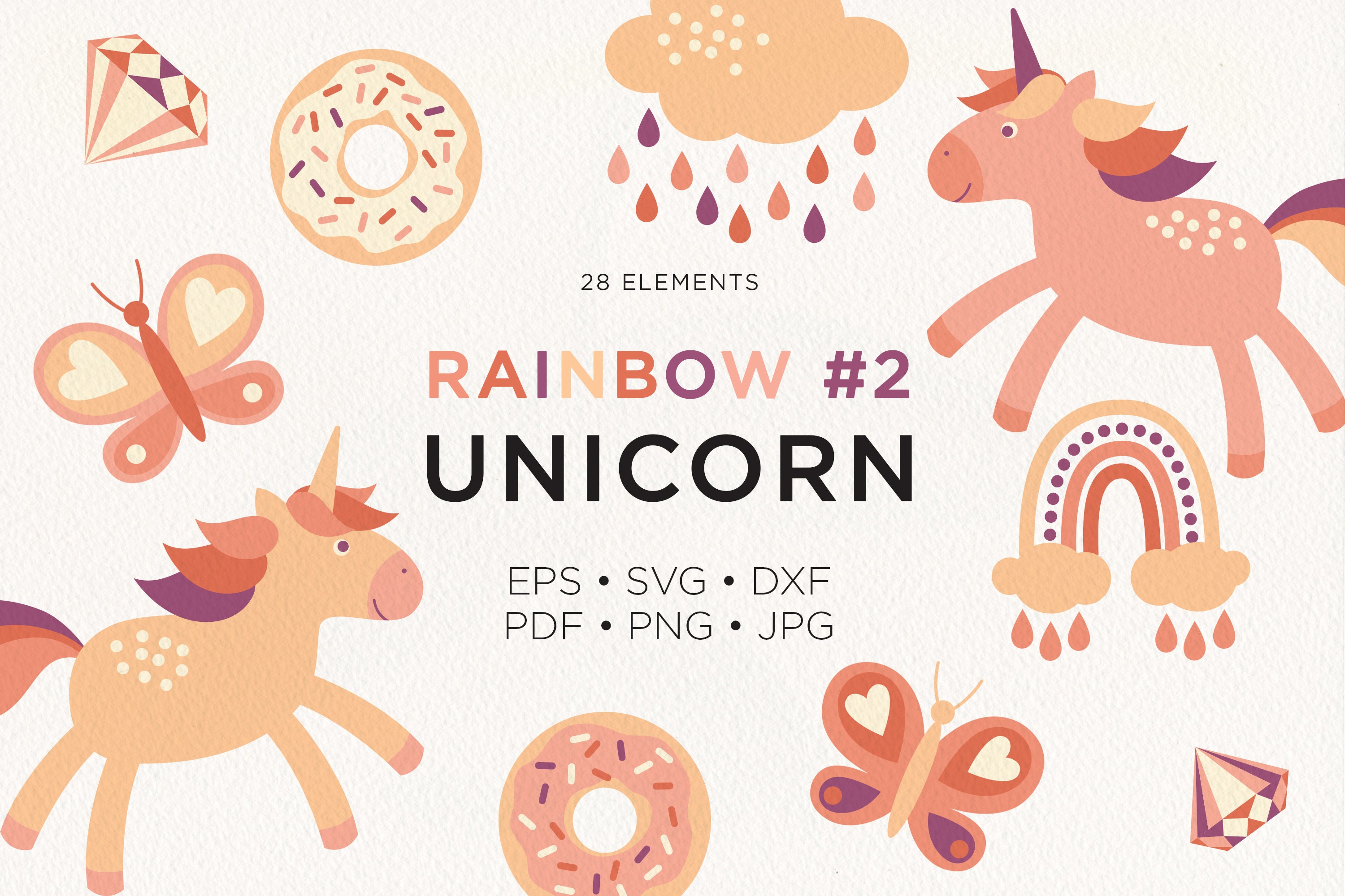Rainbow Unicorn SVG Clipart Bundle: Unicorn Butterfly Cloud | Etsy