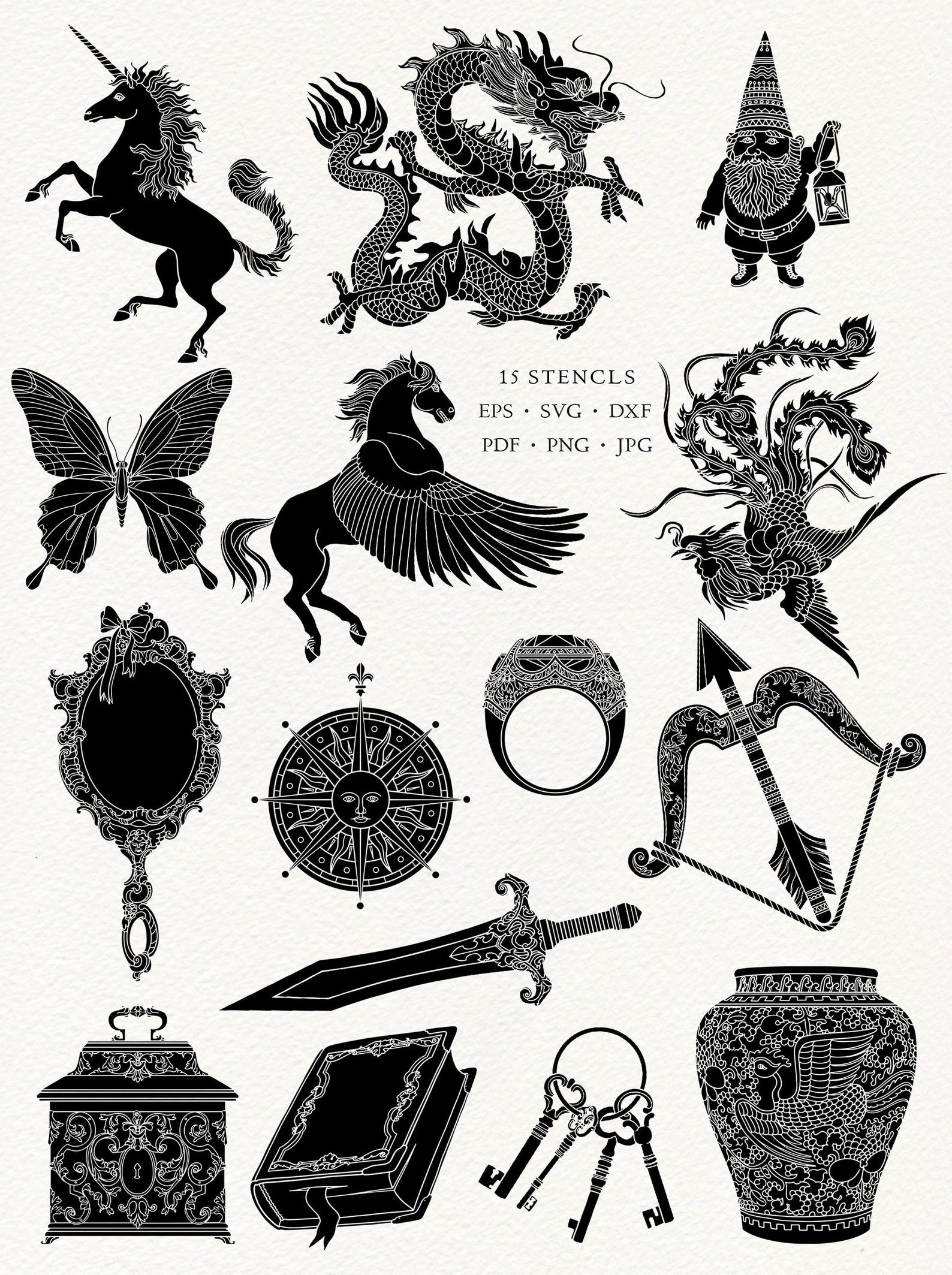 Mythical Creatures SVG Bundle: Unicorn Chinese Dragon | Etsy Canada