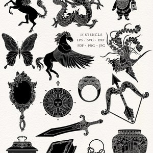 Mythical Creatures SVG Bundle: Unicorn, Chinese Dragon, Phoenix ...