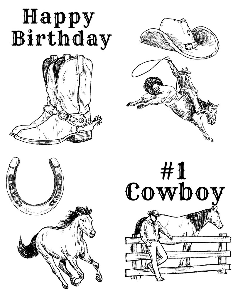 Cowboy Party Favor, Customizable Rodeo Coloring Pages, Western Birthday ...