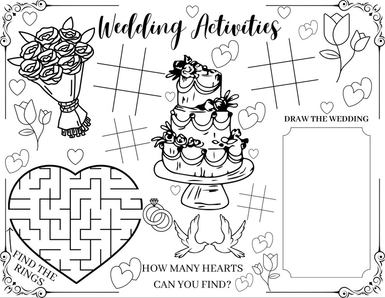 Wedding Coloring Page, Kids Wedding Activities, Digital Download ...