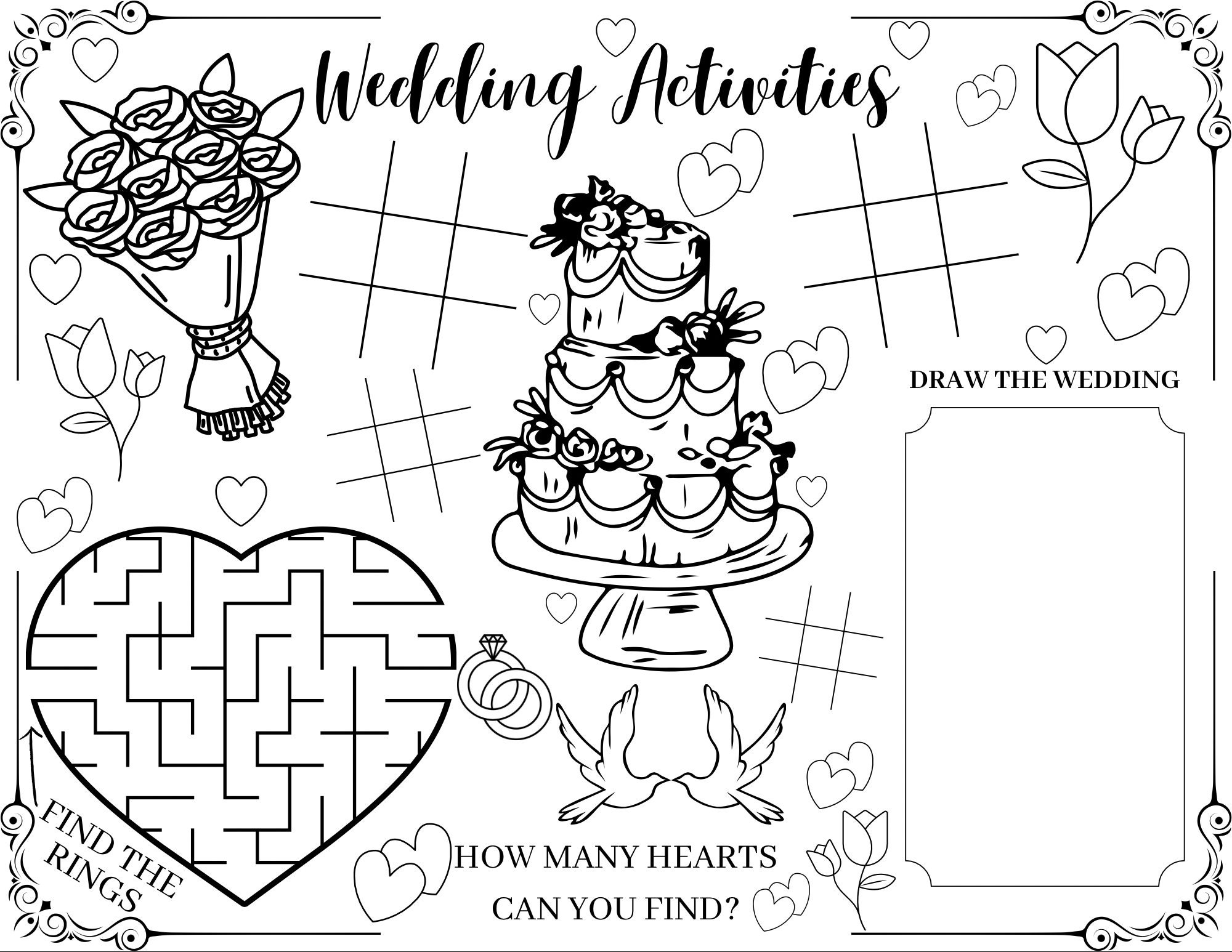 Wedding Coloring Page, Kids Wedding Activities, Digital Download ...