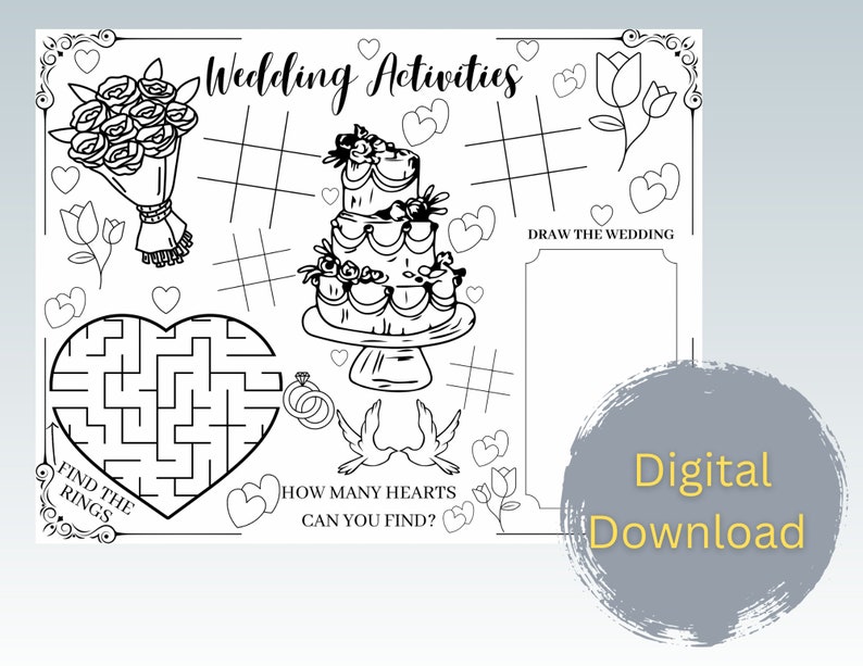 Wedding Coloring Page, Kids Wedding Activities, Digital Download ...