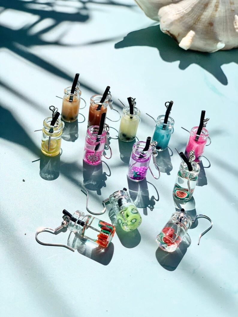 TRENDING Boba Milk Tea Earrings Detox Juices/fruit Diffuser - Etsy