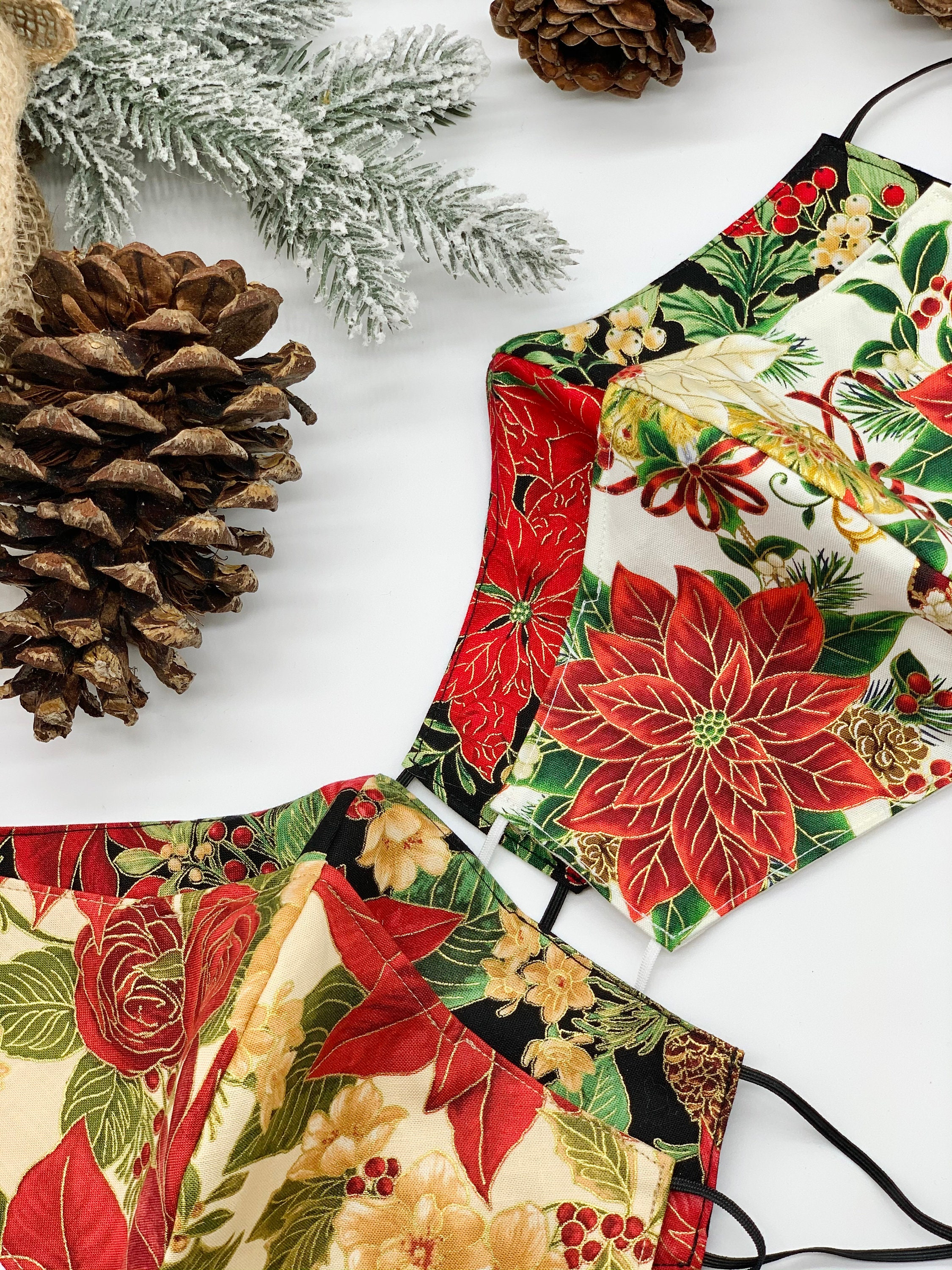 Poinsettia Holiday Mask Festive Mask Comfortable Cotton | Etsy