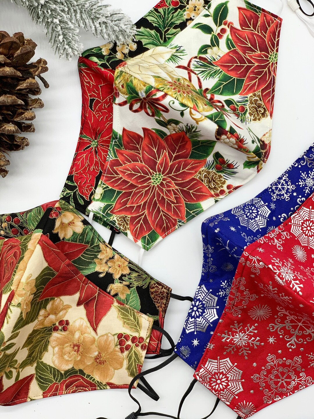 Poinsettia Holiday Mask, Festive Mask, Comfortable Cotton Mask ...