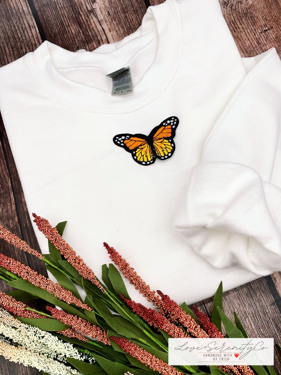 Embroidered Butterfly Sweat Shirt, Unisex Crewneck Sweatshirt, Soft and ...