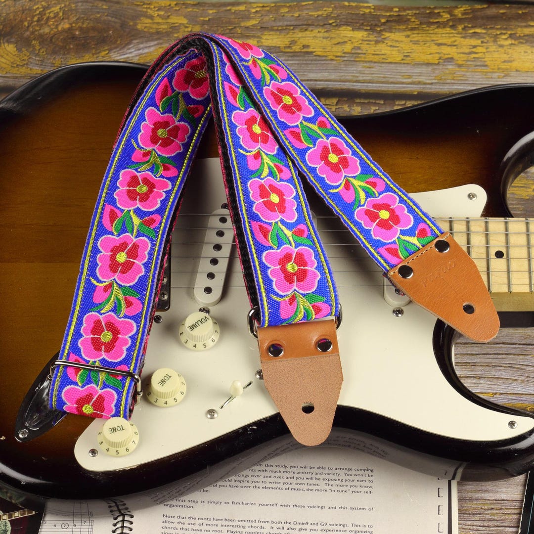 Floral Jacquard Guitar Strap - Natural Design Based in Hippie Straps ...