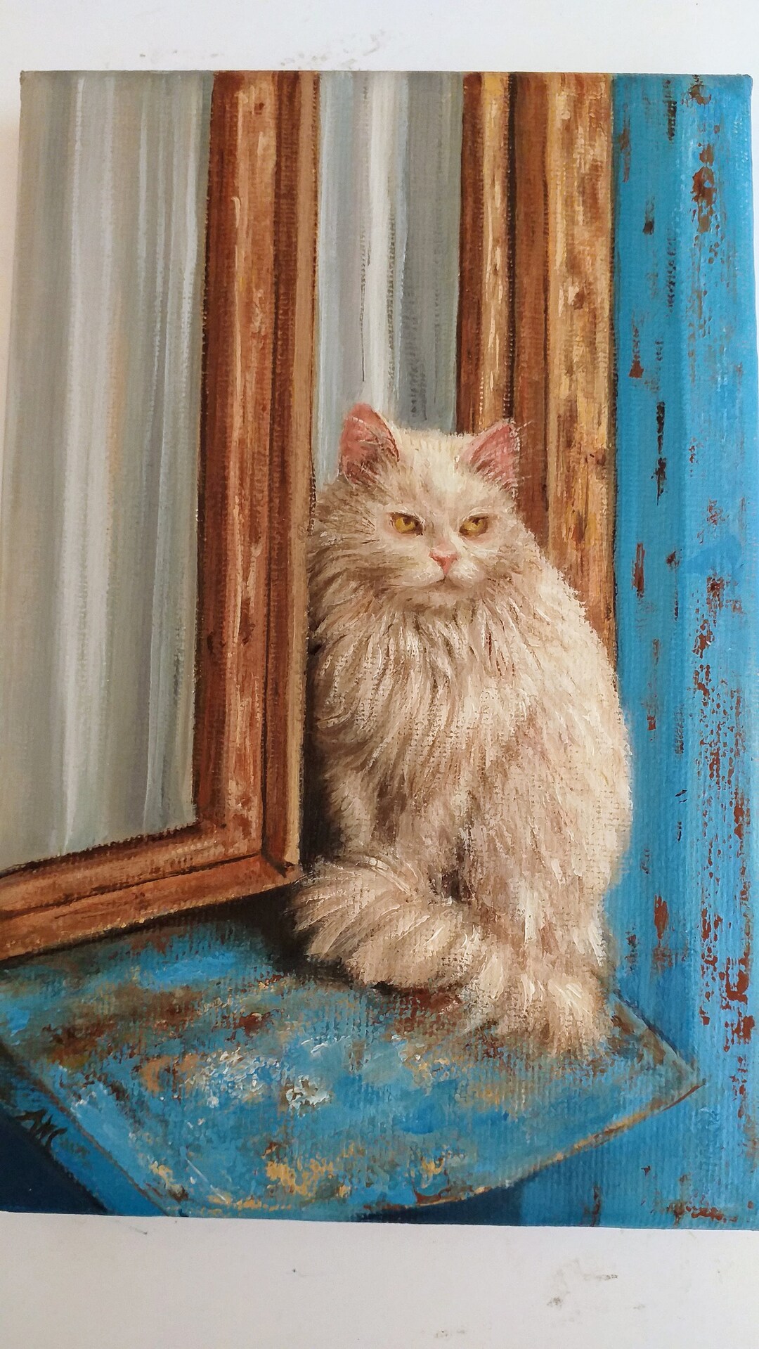 White Cat Original Oil Pinting, Cat artwork Hand Painted, Cat Painting ...
