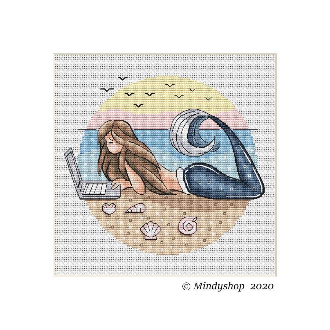 Mermaid With Laptop Cross Stitch Pattern. Instant Pdf Download 012 - Etsy