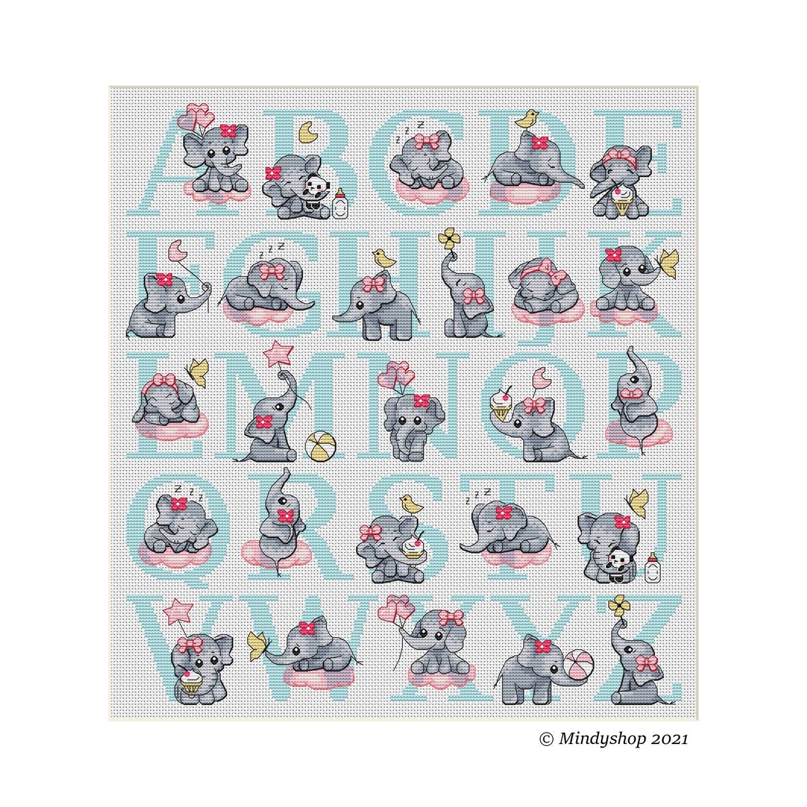 Baby Elephant Alphabet Cross Stitch Design Nursery Decoration | Etsy