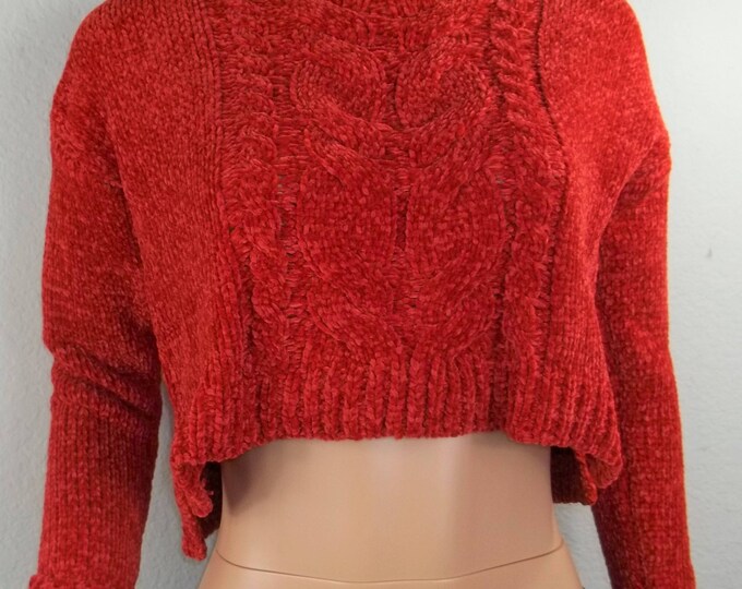 Red Cropped Sweater, 90s Boho Chic Style Cardigan, Red Pullover, Gift ...