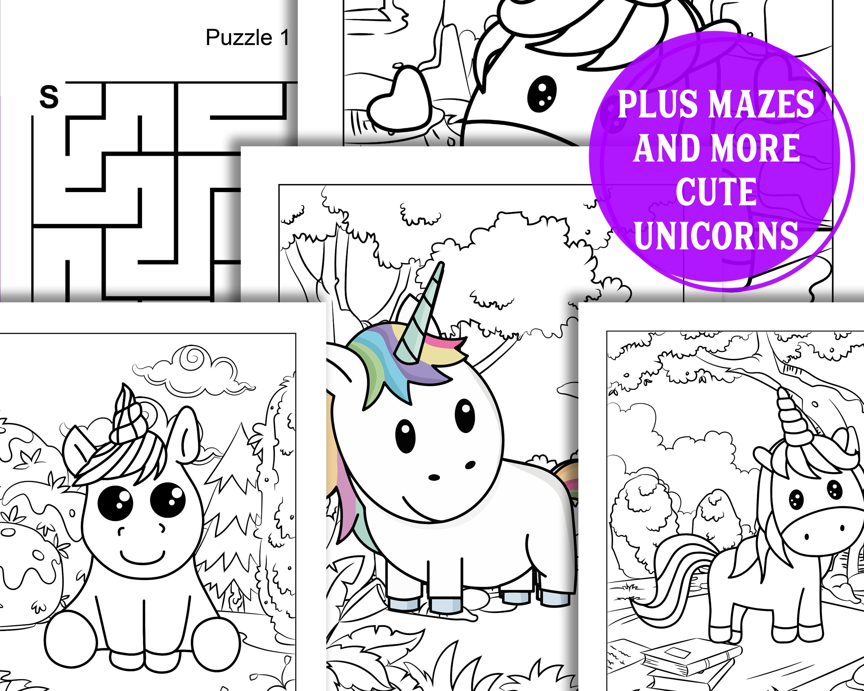 Unicorns Coloring Pages, Mazes and Connect the Dots Color Me Beautiful ...