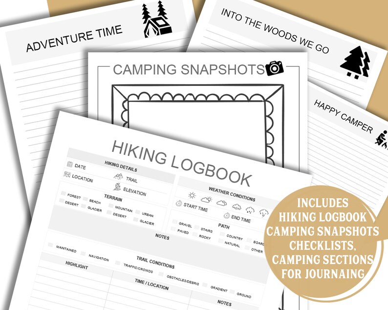 Printable Camping Hiking Planner Log Book Sheets PDF Instant Download ...