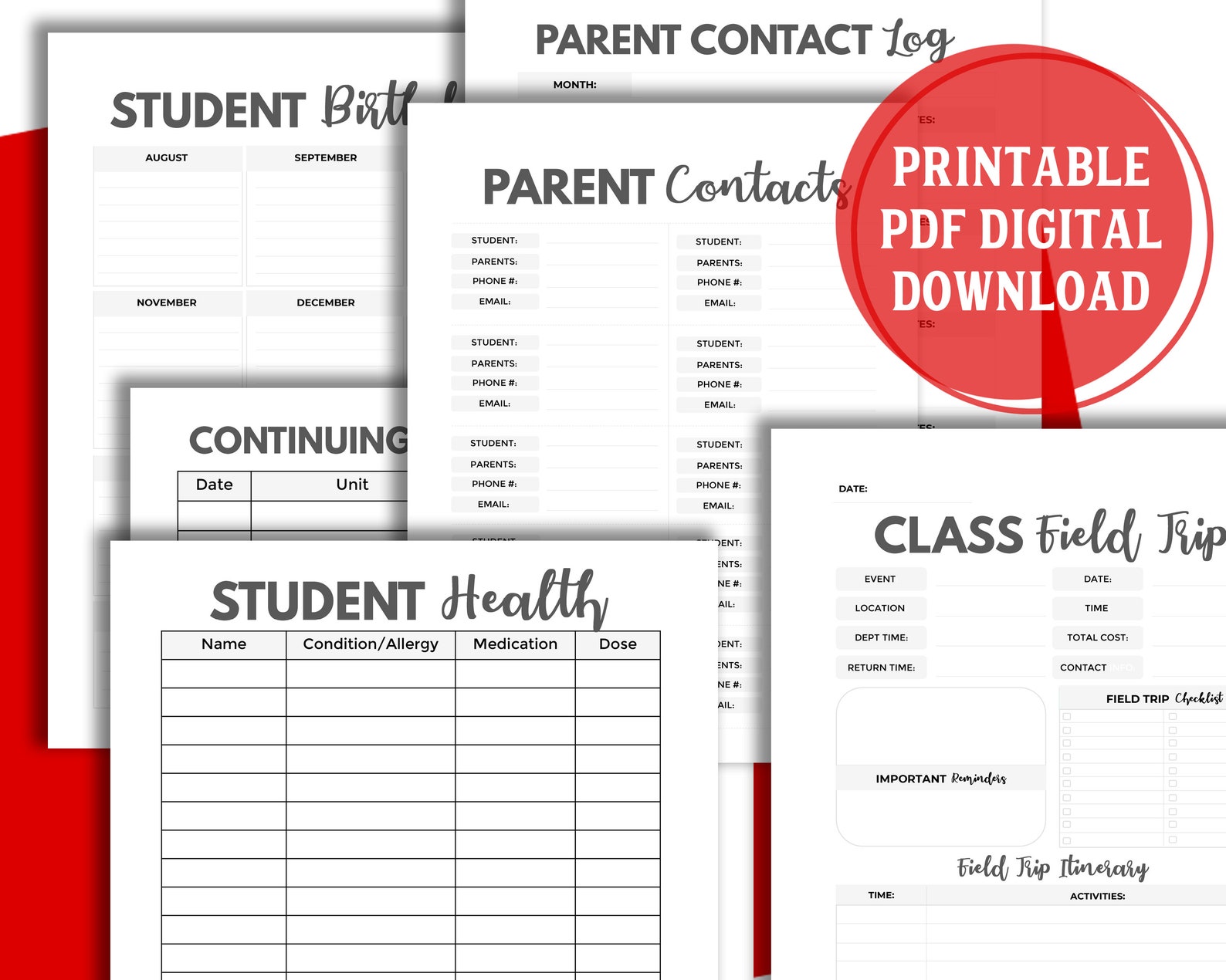 Printable Teacher Planner Log Book Sheets Pdf Simple Old School Minimalist Instant Download 