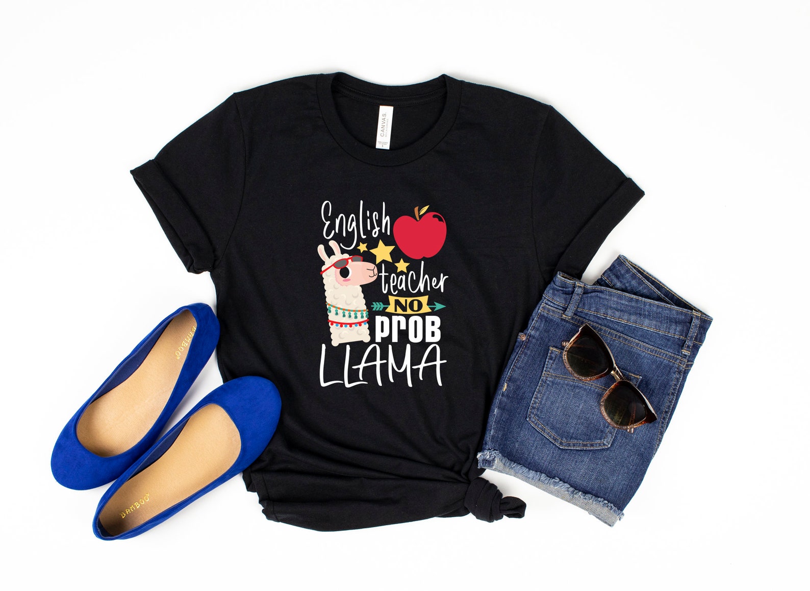 English Teacher No Prob Llama Funny English Teacher Quote Shirt Short ...