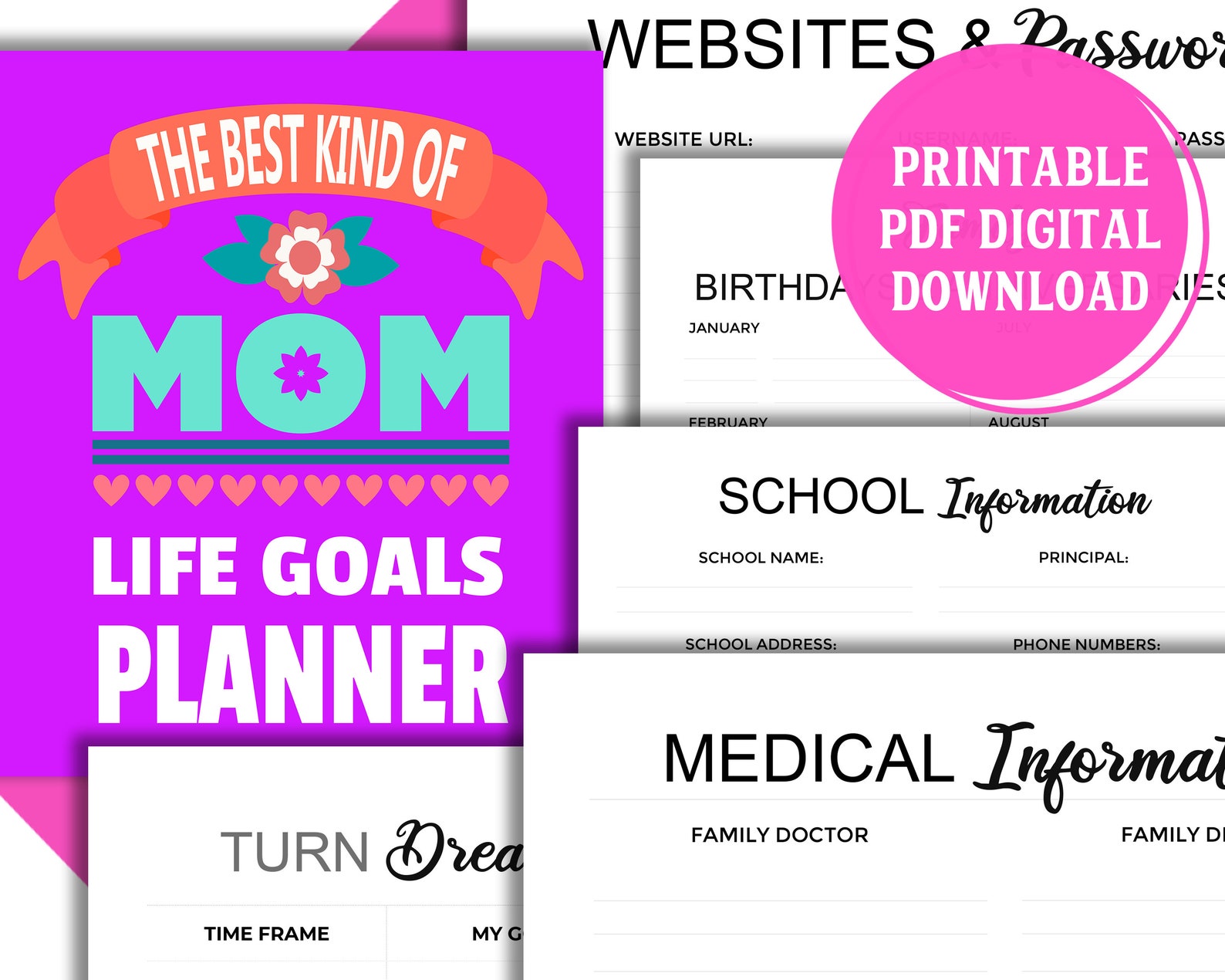 The Best Kind of Mom Life Goals Planner PDF Printable Letter Size ...