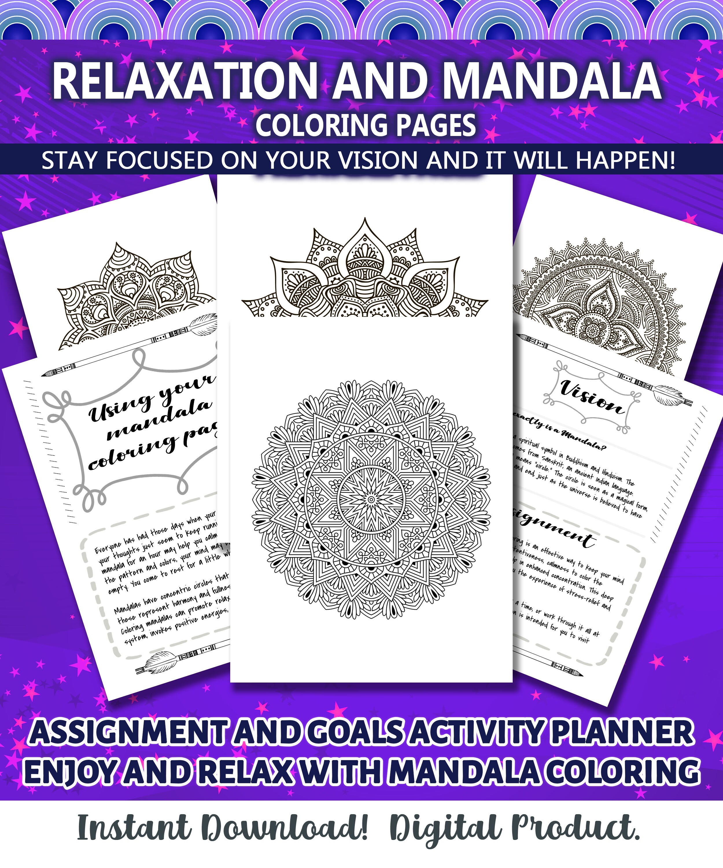 Vision Journal Mandala Coloring Pages PDF Printable - Etsy