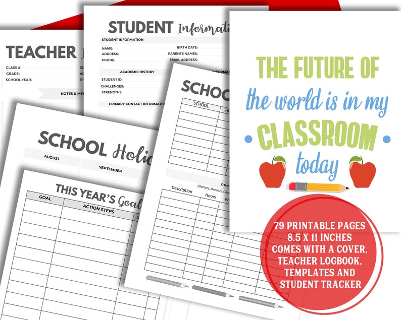 Printable Teacher Planner Log Book Sheets PDF Simple Old School ...